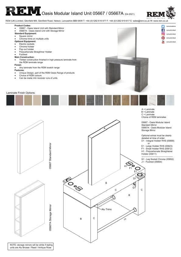 REM Oasis Freestanding 6 Position Island Styling Unit Storage Mirrors
